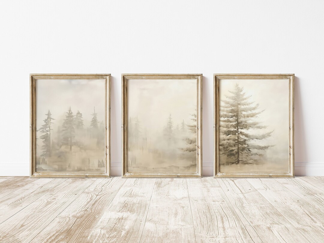 Neutral Fir Tree Wall Art Triptych Farmhouse Wall Decor - Etsy