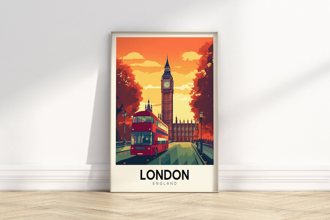 Retro London Travel Poster | Vintage City Art | Colorful Travel Print ...