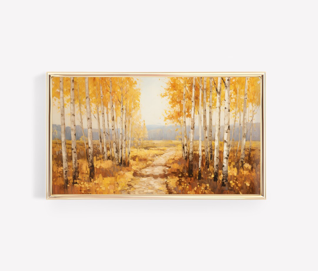 Golden Birch Forest Path Frame TV Art | Fall Wall Art | Autumn Decor ...