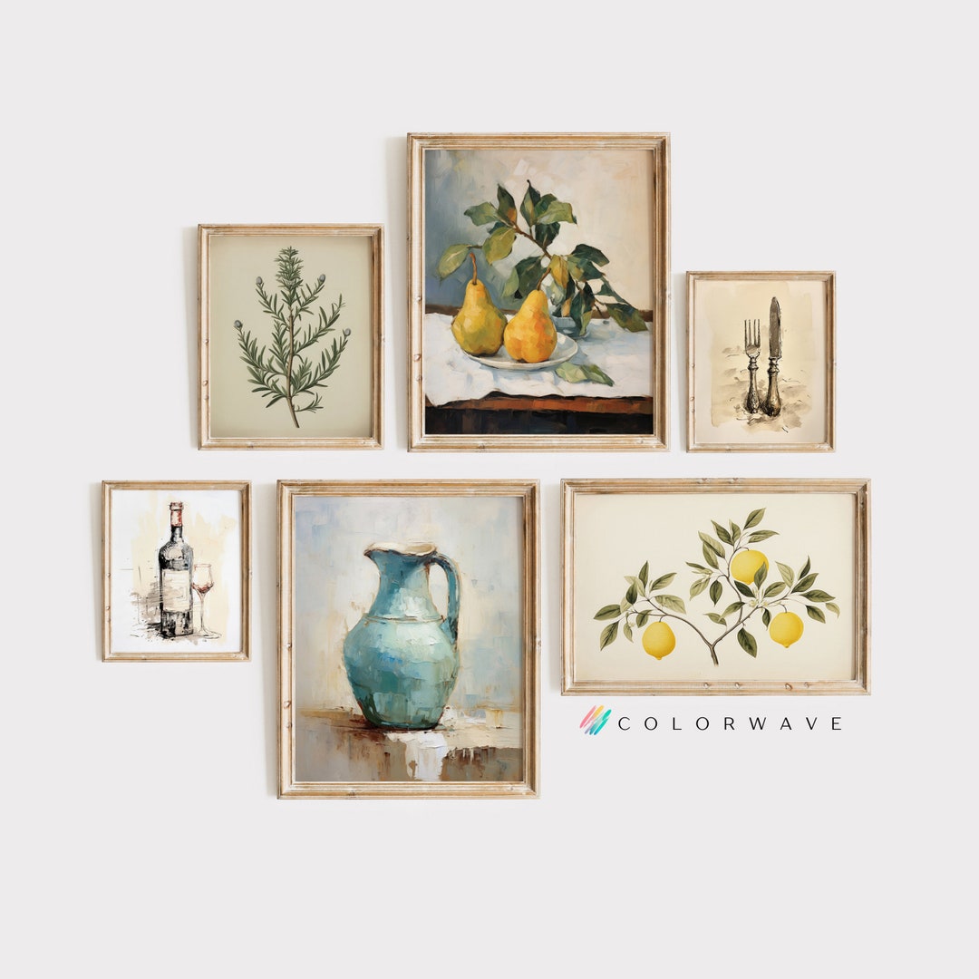 6 Vintage Kitchen Wall Art Prints | Farmhouse Kitchen Decor | Dining ...