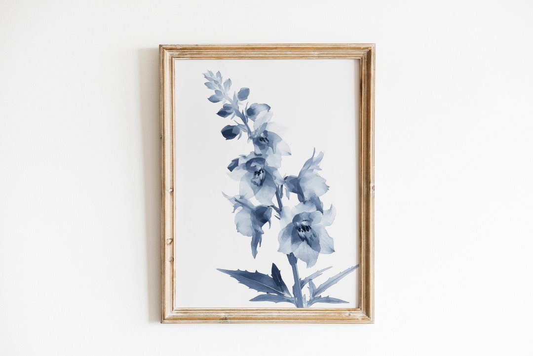 Blue Delphinium Vintage Print | Vintage Farmhouse Art | Flower Wall Art ...