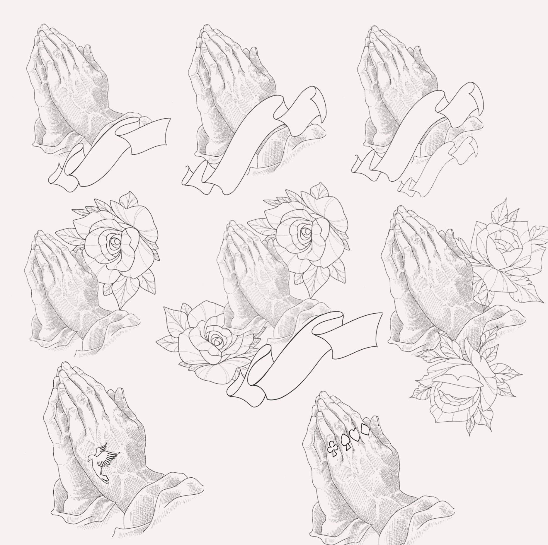Praying Hands With Rose Drawing