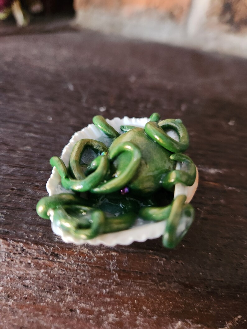 Green Mini Clay Octopus Coming Out of a Seashell Ocean Trinket, Octopus ...