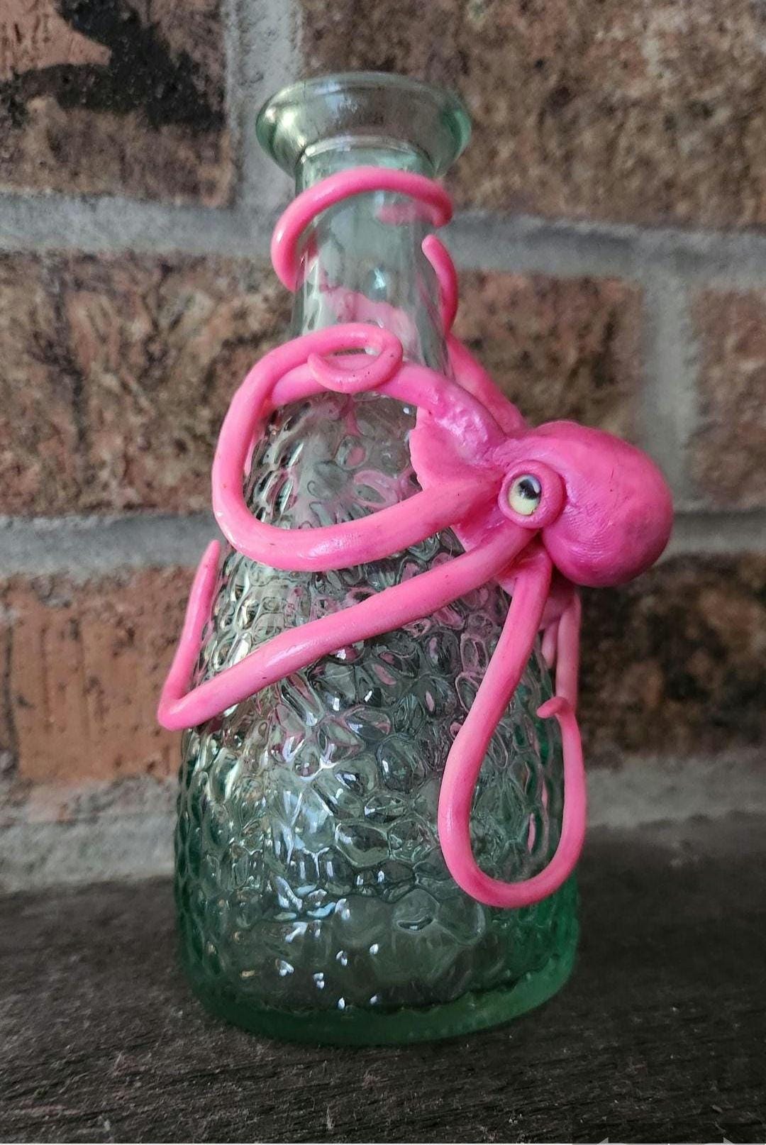 Pink Octopus Wrapped Around Green Vase. Ocean Bottle| Sea Creature ...
