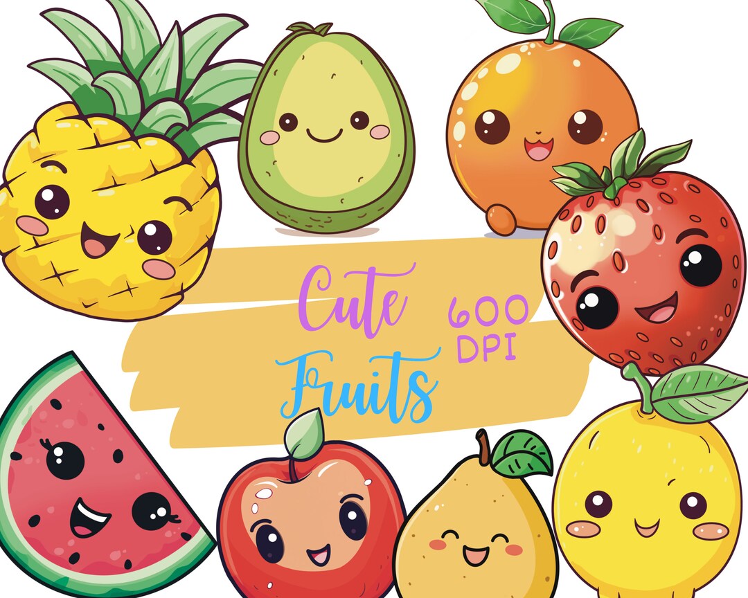 Cute Kawaii Clipart, Fruits, Fruit Kawaii, Fruit Clipart, Apple, Lemon ...