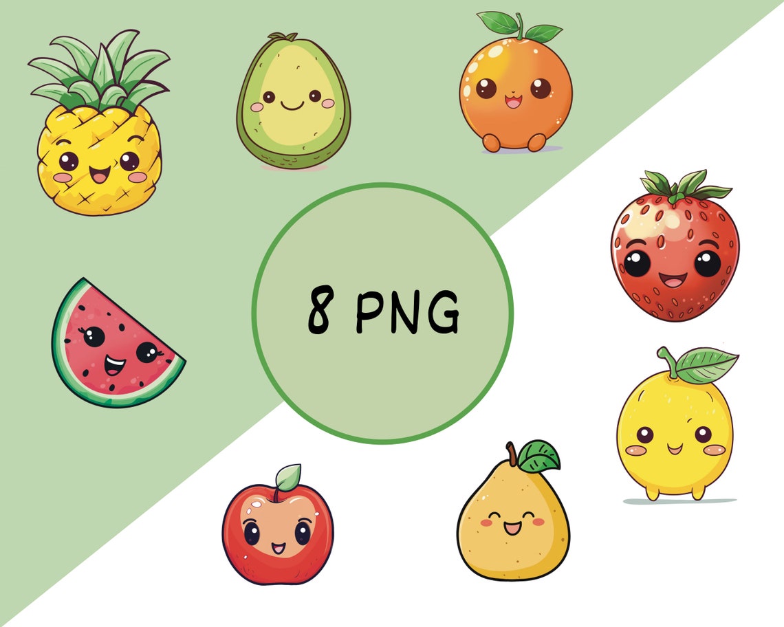 Cute Kawaii Clipart, Fruits, Fruit Kawaii, Fruit Clipart, Apple, Lemon ...