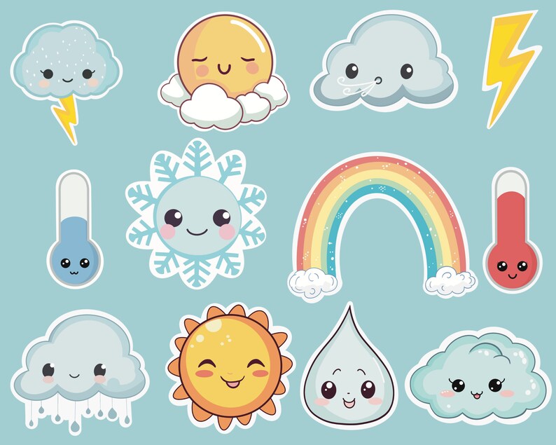 Kawaii Weather Png, Sun, Rainbow, Clouds, Rainbow Sticker, Goodnotes ...