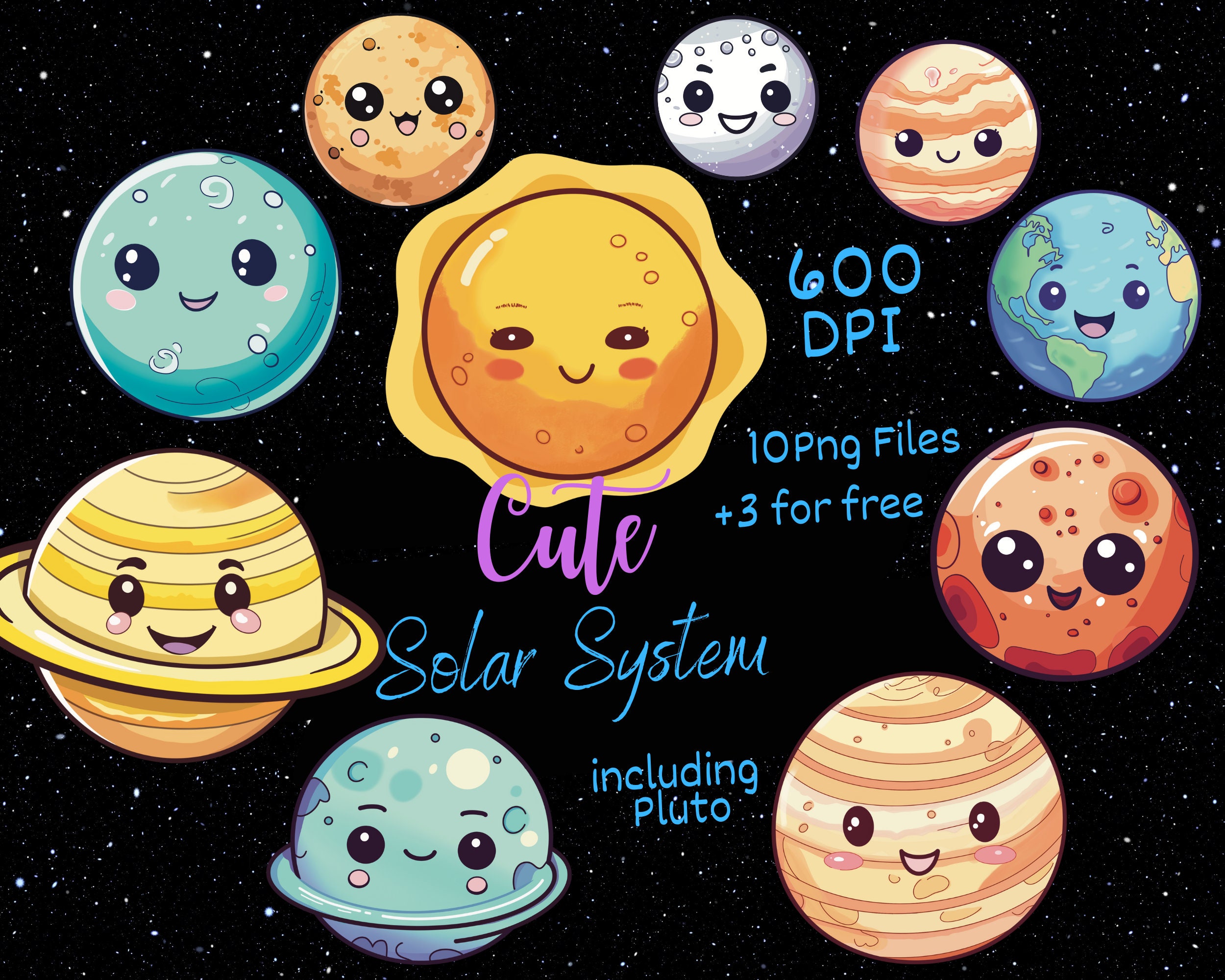 Solar System, Kawaii Clipart, Solar System, Cute Kawaii Png, Planets ...