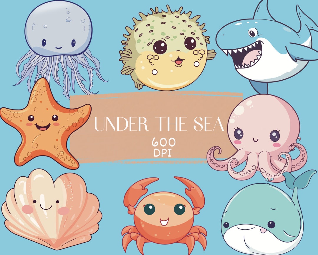 Kawaii Clipart, Png, Sea Animals, Under the Sea, Digital Download ...
