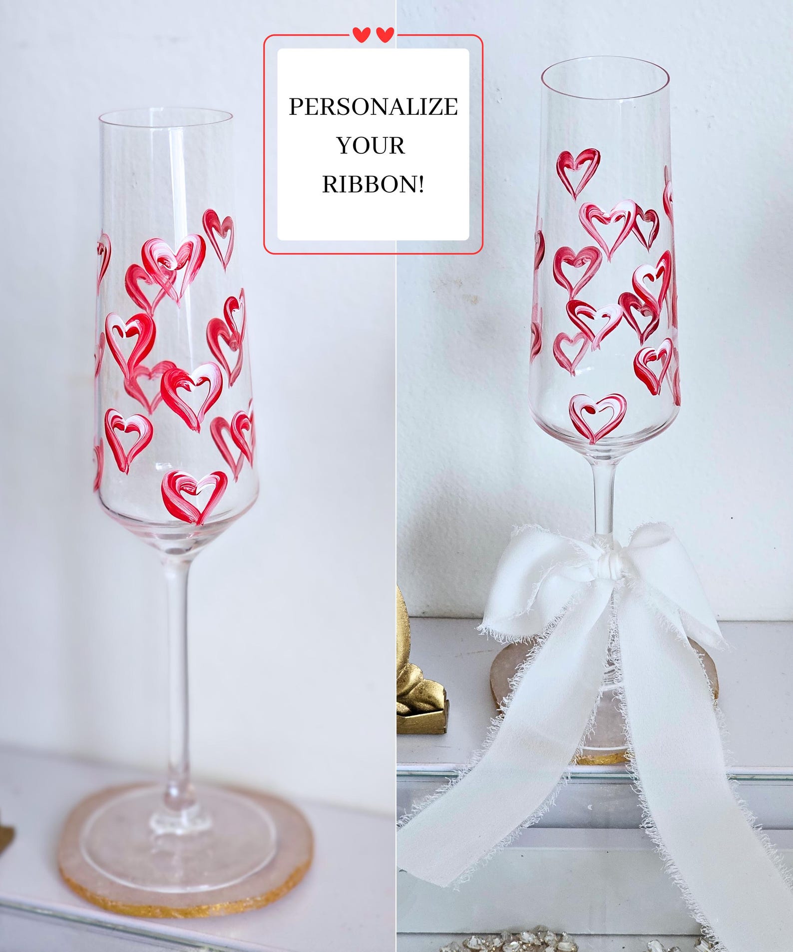 Hand Painted Heart Champagne Flute | Valentine’s Wine Glass | Bridal ...