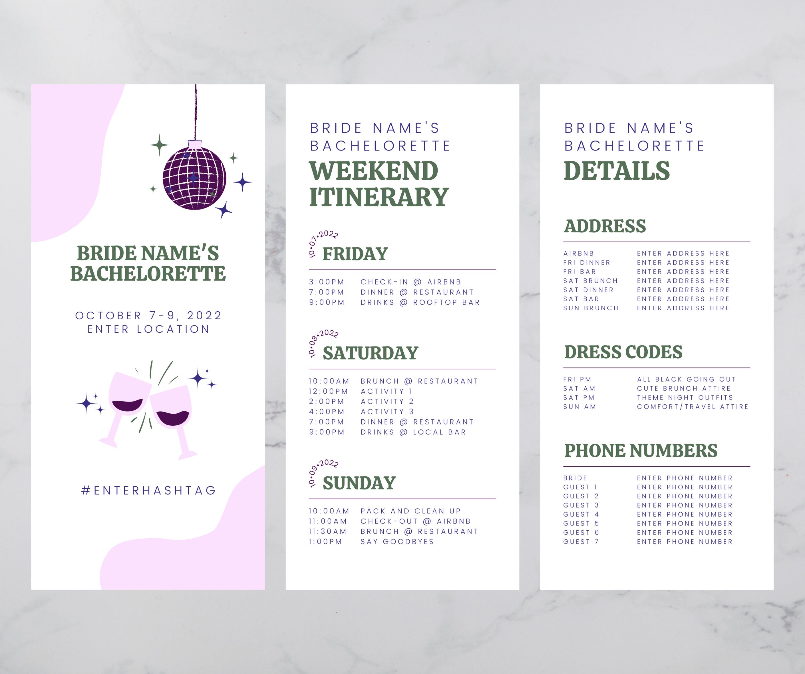 Mobile Bachelorette Itinerary Template, Editable on Canva, Digital ...