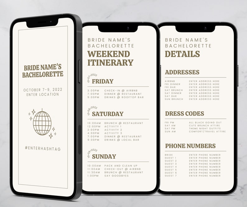 Mobile Bachelorette Itinerary Template, Editable on Canva, Digital ...