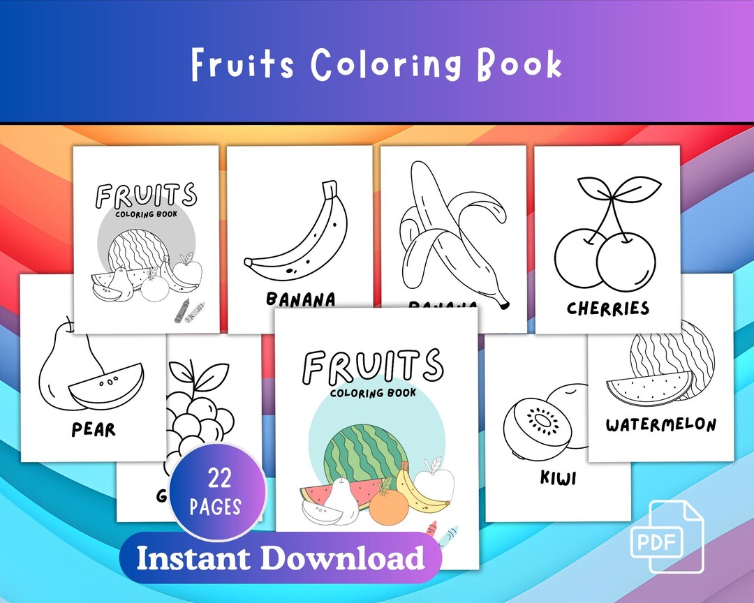 Summer Fruits Coloring Book, Homeschool Creative Activity, Coloring ...