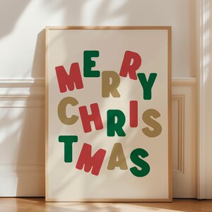 Merry Christmas Print, Christmas Wall Art, Christmas Poster, Colourful ...