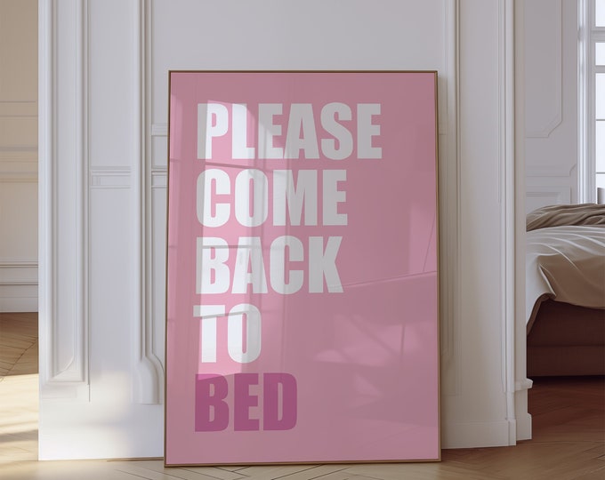 Come Back to Bed Horizontal, Couples Wall Art, Above Bed Print, Red and ...