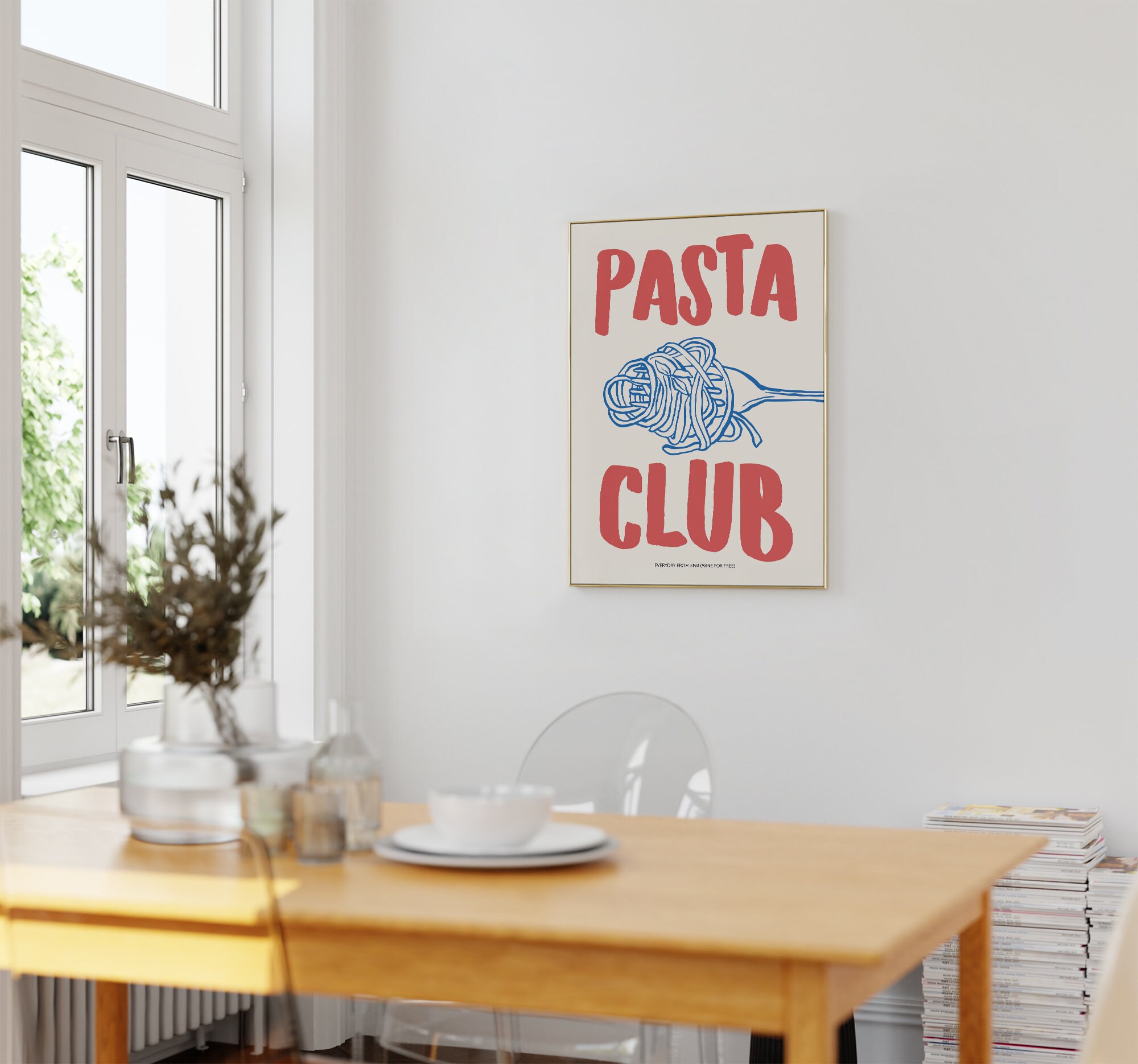 Hand Drawn Pasta Print, Pasta Club Poster, Modern Dinning Room Art ...