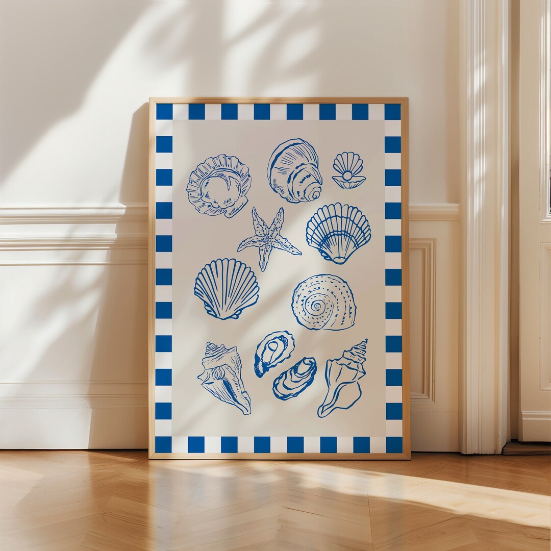 Seashells Blue Print, Digital Art Download, Coastal Wall Art, Blue Wall ...