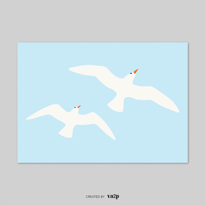 Seagull Art Print, Coastal Wall Art, Blue Beach House Decor, Nursery ...