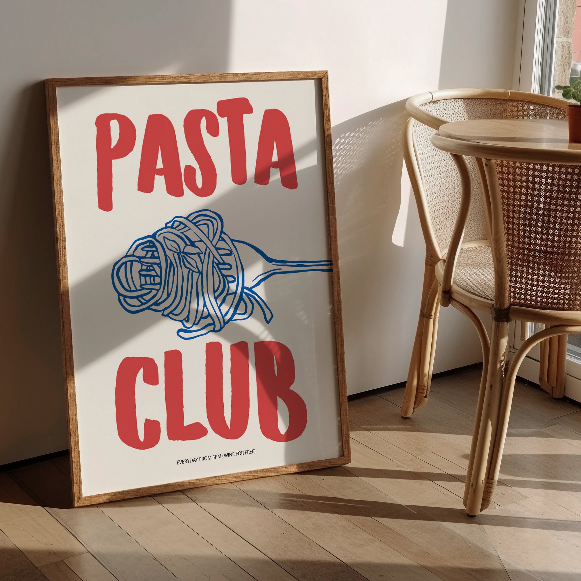 Hand Drawn Pasta Print, Pasta Club Poster, Modern Dinning Room Art ...