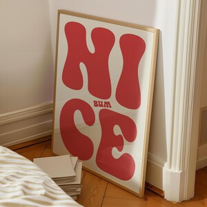 Nice Bum Print in Red, Funny Bathroom Art Print, Restroom Decor, Bold ...