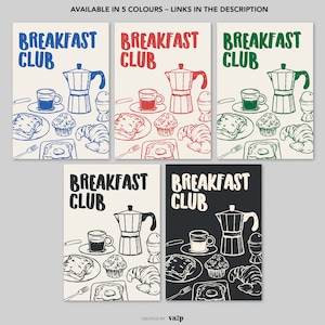 Breakfast Club Print, Digital Download, Retro Dinning Room Wall Art ...