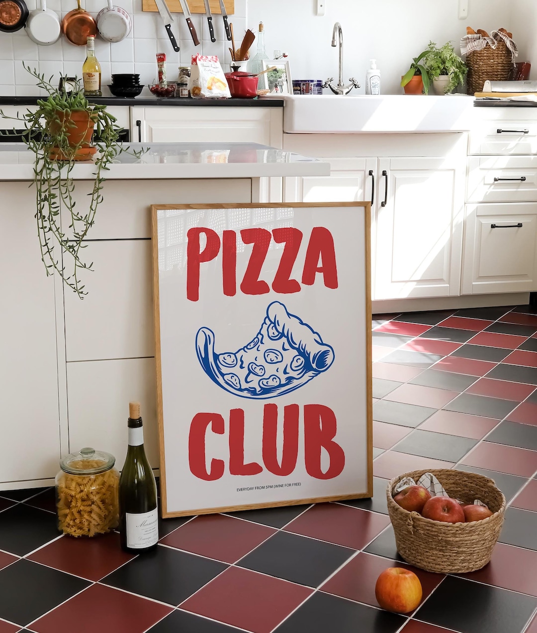 Hand Drawn Pizza Print, Pizza Club Poster, Modern Dinning Room Art ...