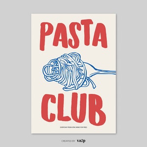 Hand Drawn Pasta Print, Pasta Club Poster, Modern Dinning Room Art ...