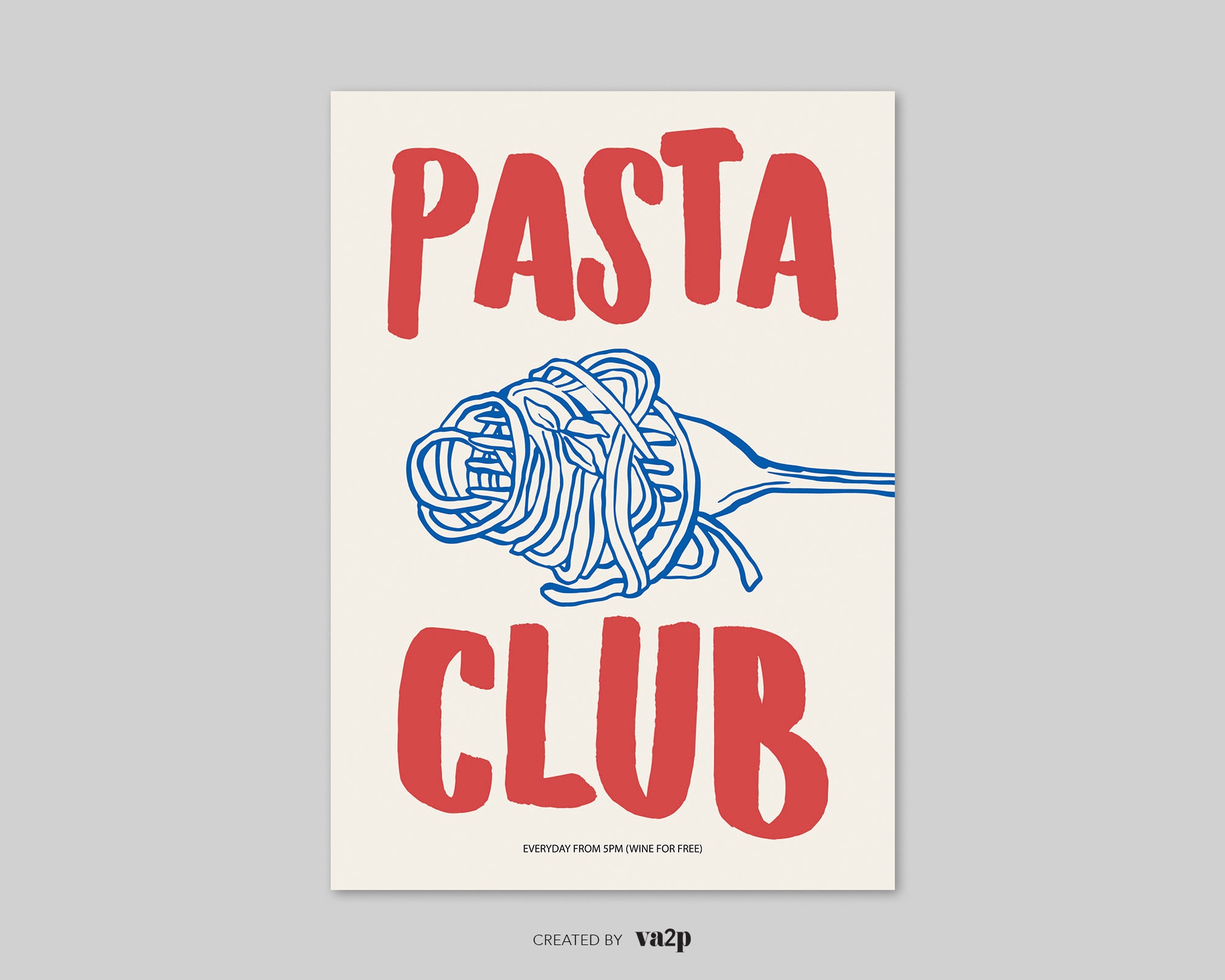 Hand Drawn Pasta Print, Pasta Club Poster, Modern Dinning Room Art ...