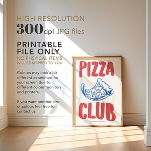 Hand Drawn Pizza Print, Pizza Club Poster, Modern Dinning Room Art ...