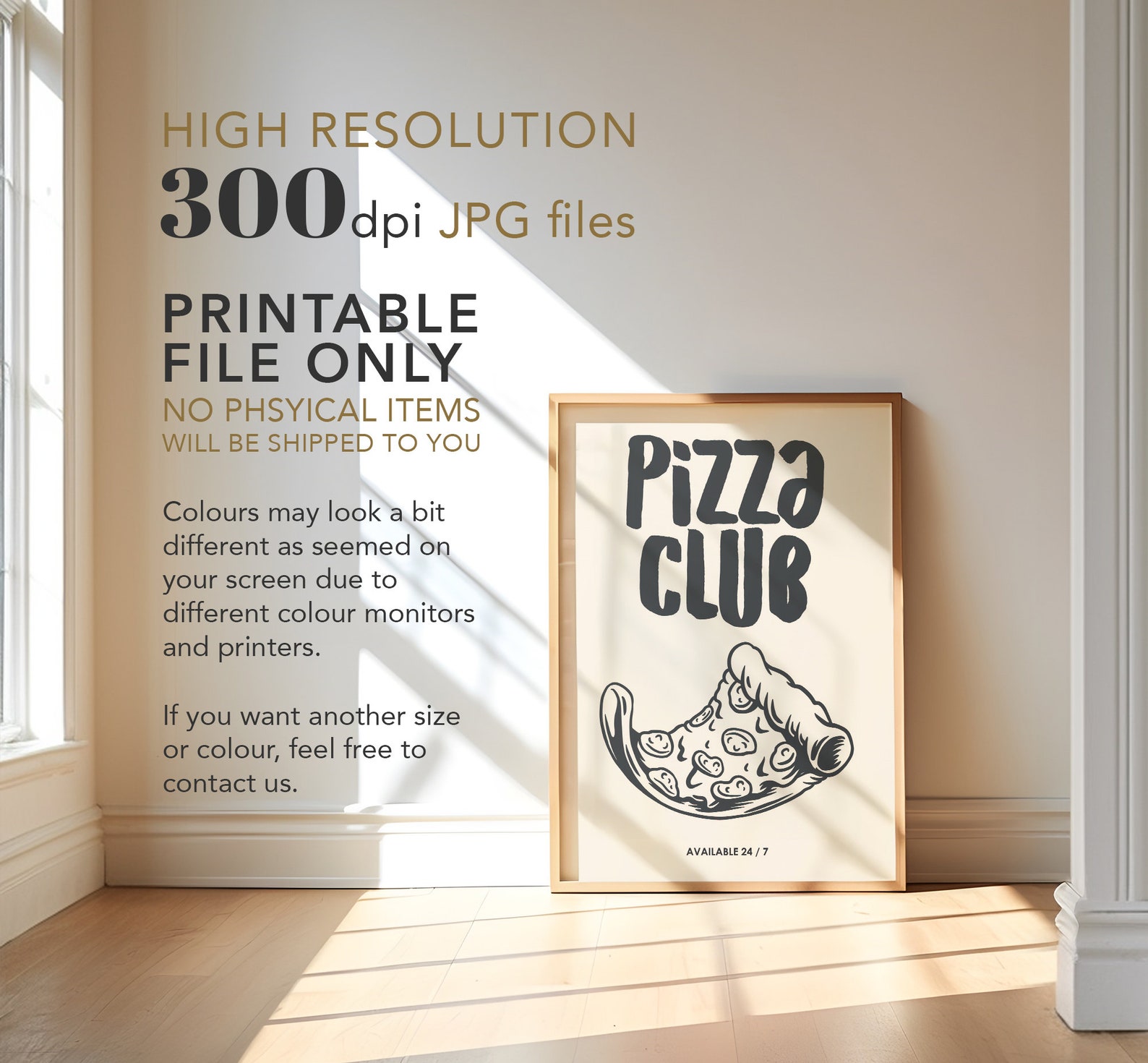 Pizza Club Print, Modern Kitchen Decor, Digital Download, Food ...