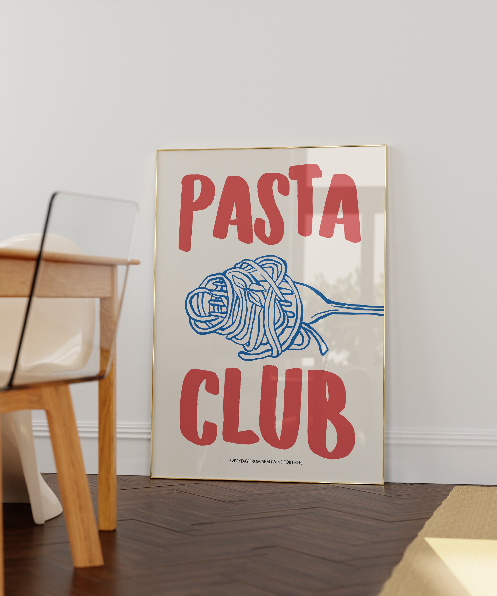 Hand Drawn Pasta Print, Pasta Club Poster, Modern Dinning Room Art ...