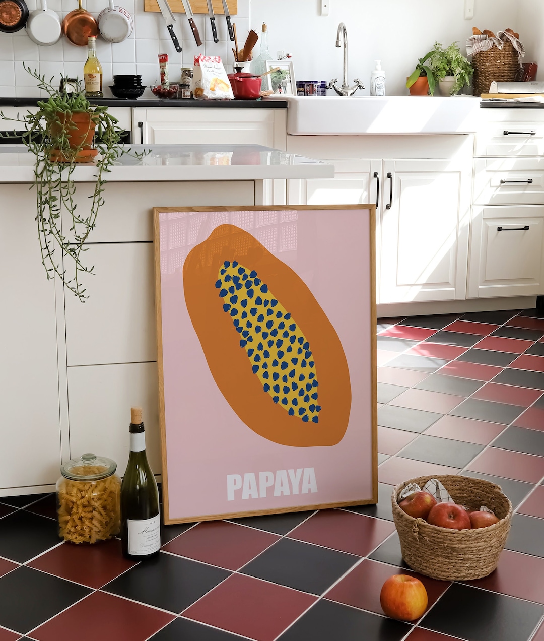 Papaya Kitchen Print, Colourful Fruit Wall Print, Kitchen Wall Decor ...