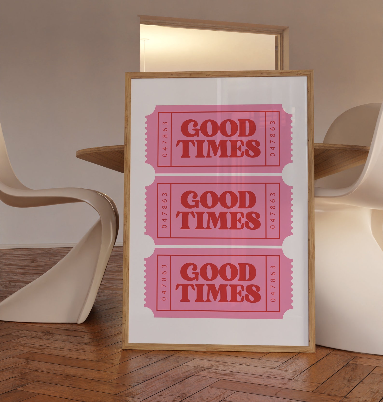 Good Times Ticket Print, Pink Trendy Wall Art, Retro Prints, Aesthetic ...