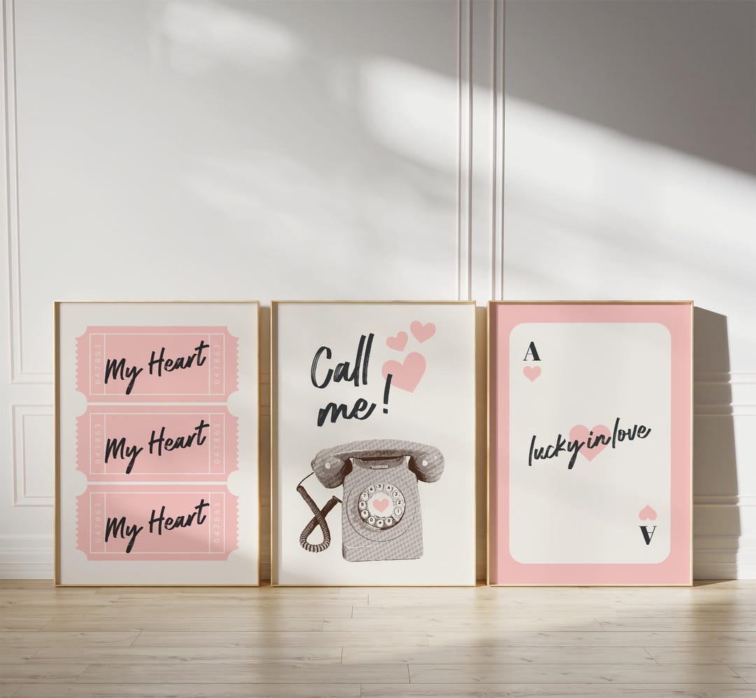 Valentines Day Decor Set of 3, Cute Pink Black Valentines Decor, Ticket ...