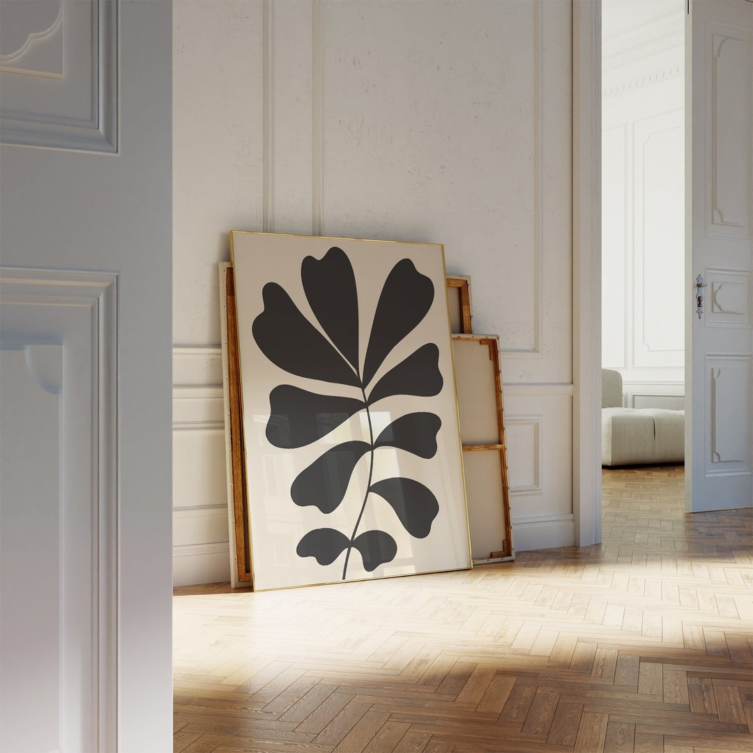 Abstract Floral Print, Aesthetic Print, Leaf Poster, Black Wall Art ...