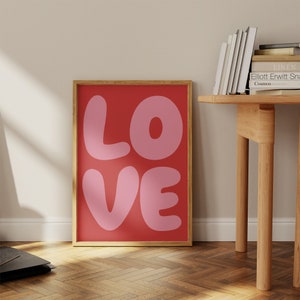Love Typography Poster in Pink and Red, Trendy Wall Art, Cute Wall ...