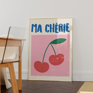 Cherry Poster, Ma Cherie Print, Retro Wall Art, 70s Funky Wall Decor ...