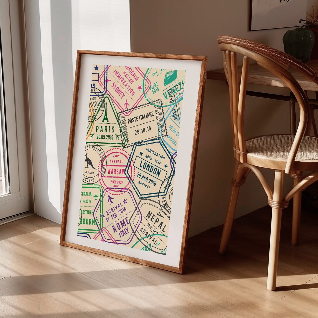 Printable Stamps Poster, Travel Print, Passport Stamps Poster, Digital ...