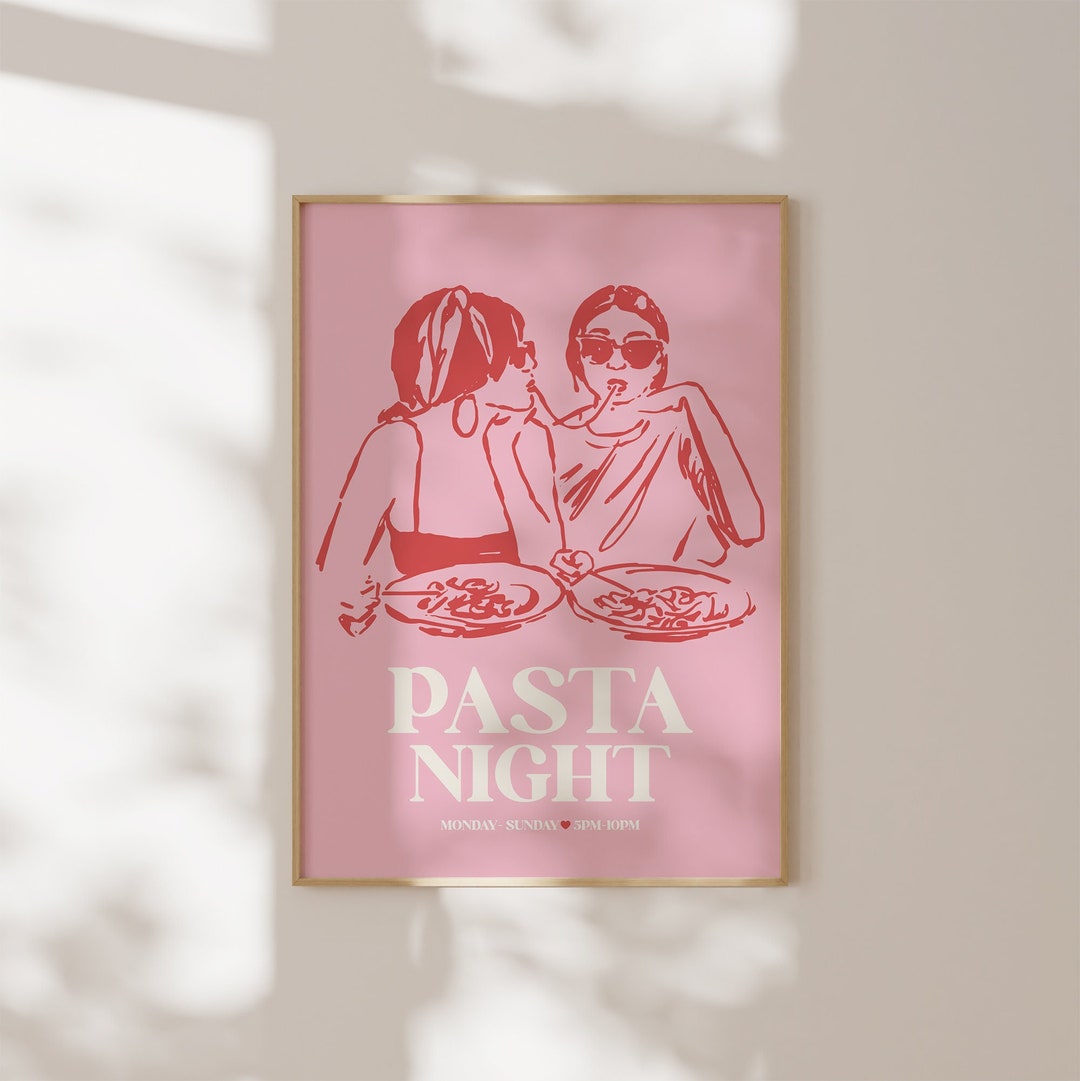 Pasta Night Print, Trendy Food Poster, Digital Download, Pasta Poster ...