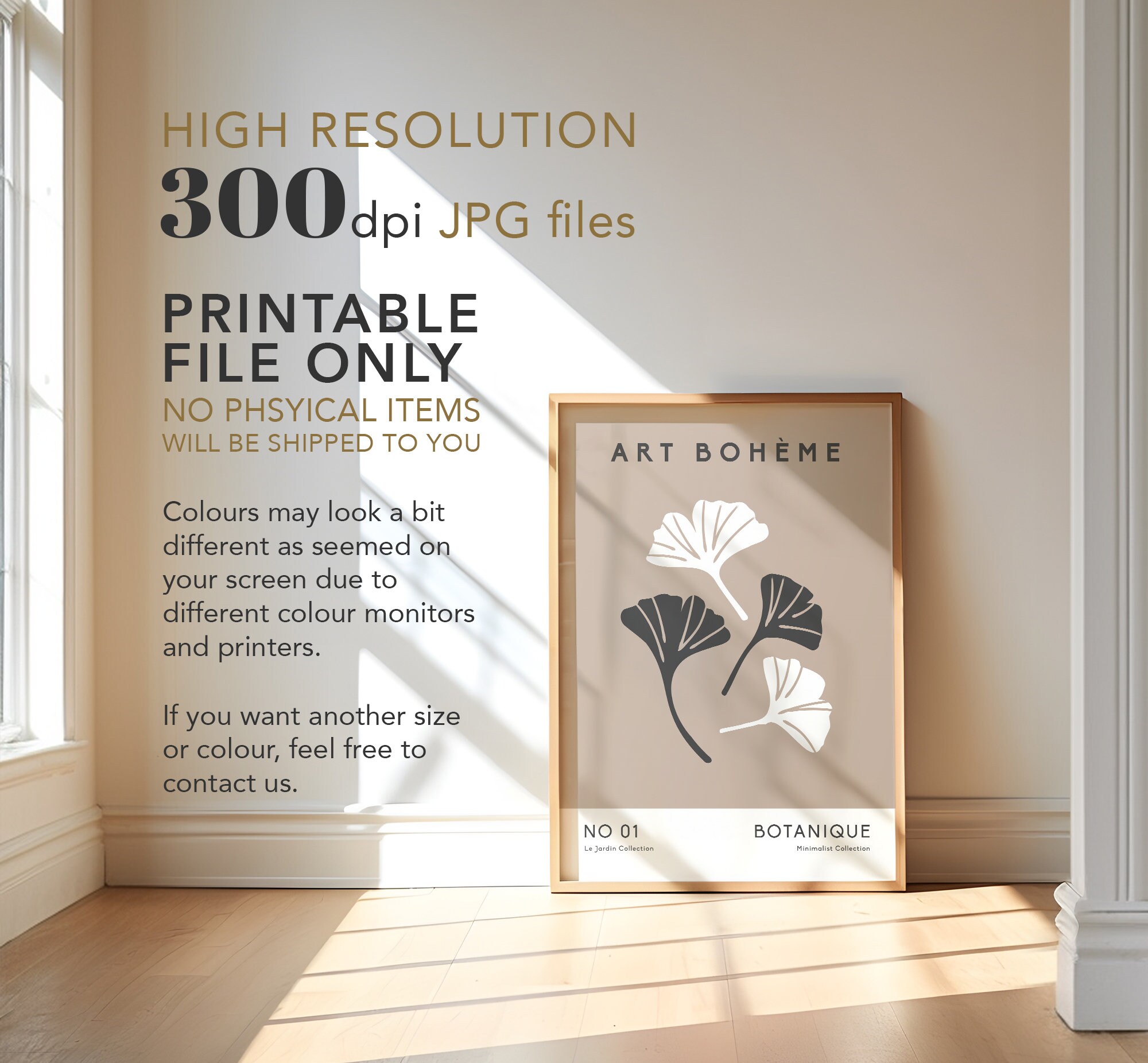 Botanical Print Digital, Boheme Art Print, Neutral Floral Poster, Beige ...