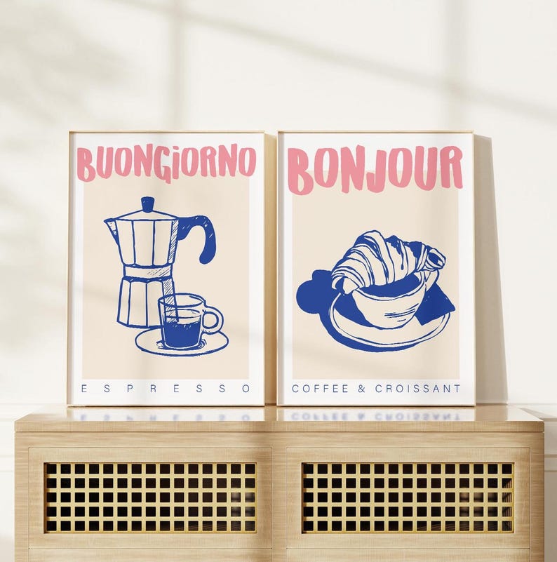Set of 2 Printable Kitchen Posters, Modern Coffee Poster, Retro French ...