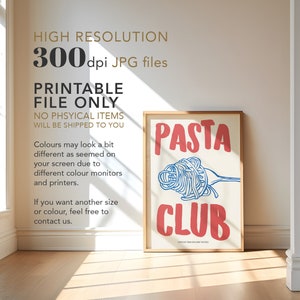 Hand Drawn Pasta Print, Pasta Club Poster, Modern Dinning Room Art ...