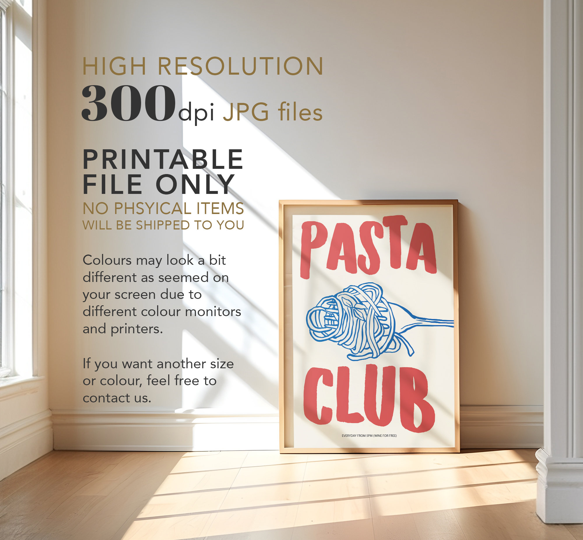 Hand Drawn Pasta Print, Pasta Club Poster, Modern Dinning Room Art ...