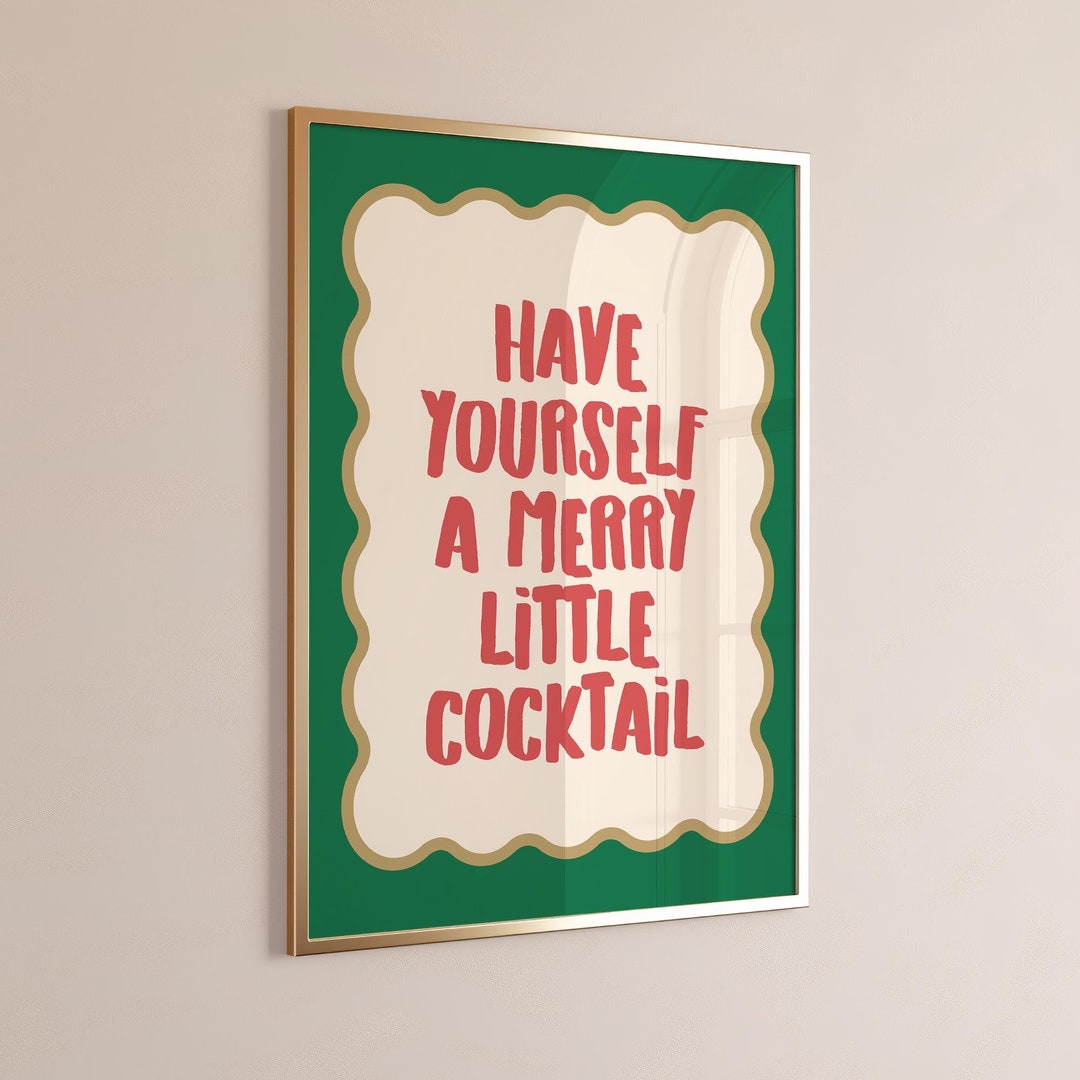 Christmas Art Printable, Christmas Bar Cart Sign, Vintage Retro ...