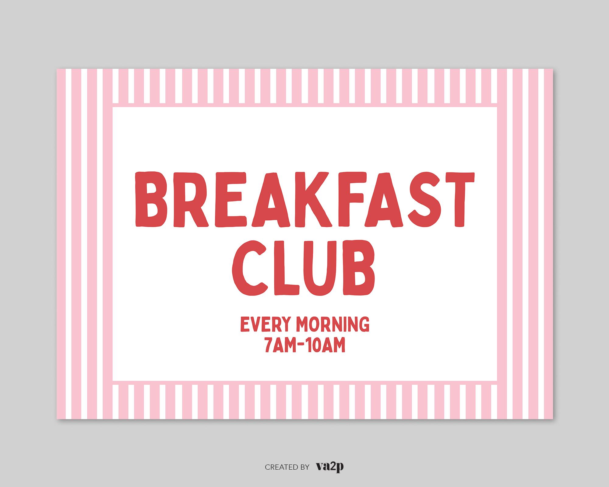 Breakfast Club Print, Pink Stripe, Aesthetic Retro Dinning Room Wall ...