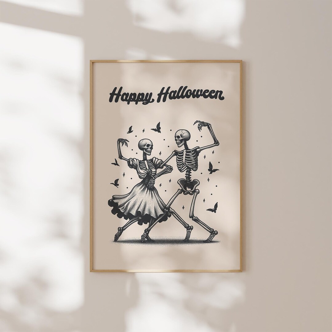 Dancing Skeletons Print, Funny Halloween Decor, Halloween Wall Art ...