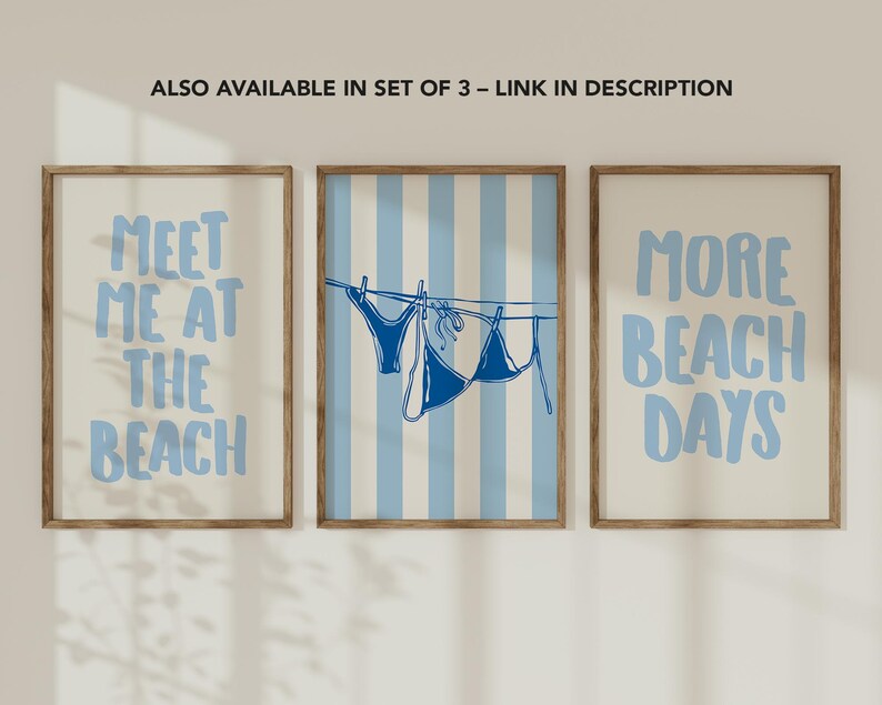 More Beach Days Print, Trendy Coastal Wall Art, Blue Typography Print ...