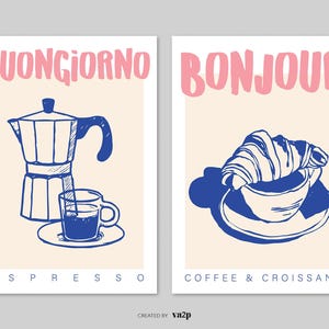 Set of 2 Printable Kitchen Posters, Modern Coffee Poster, Retro French ...