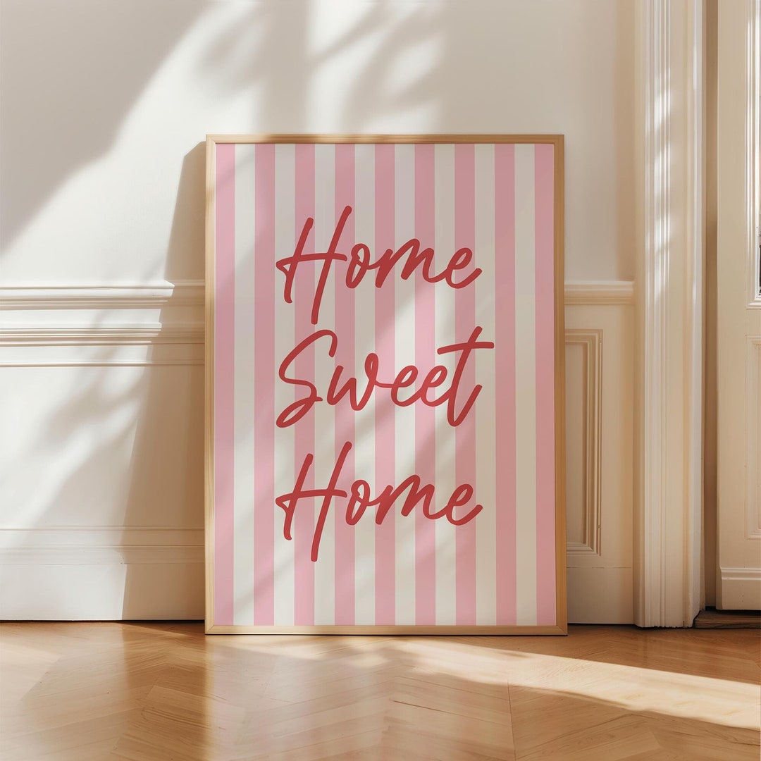 Home Sweet Home Print, Red Pink Hand Drawn Home Poster, Cute Bedroom ...