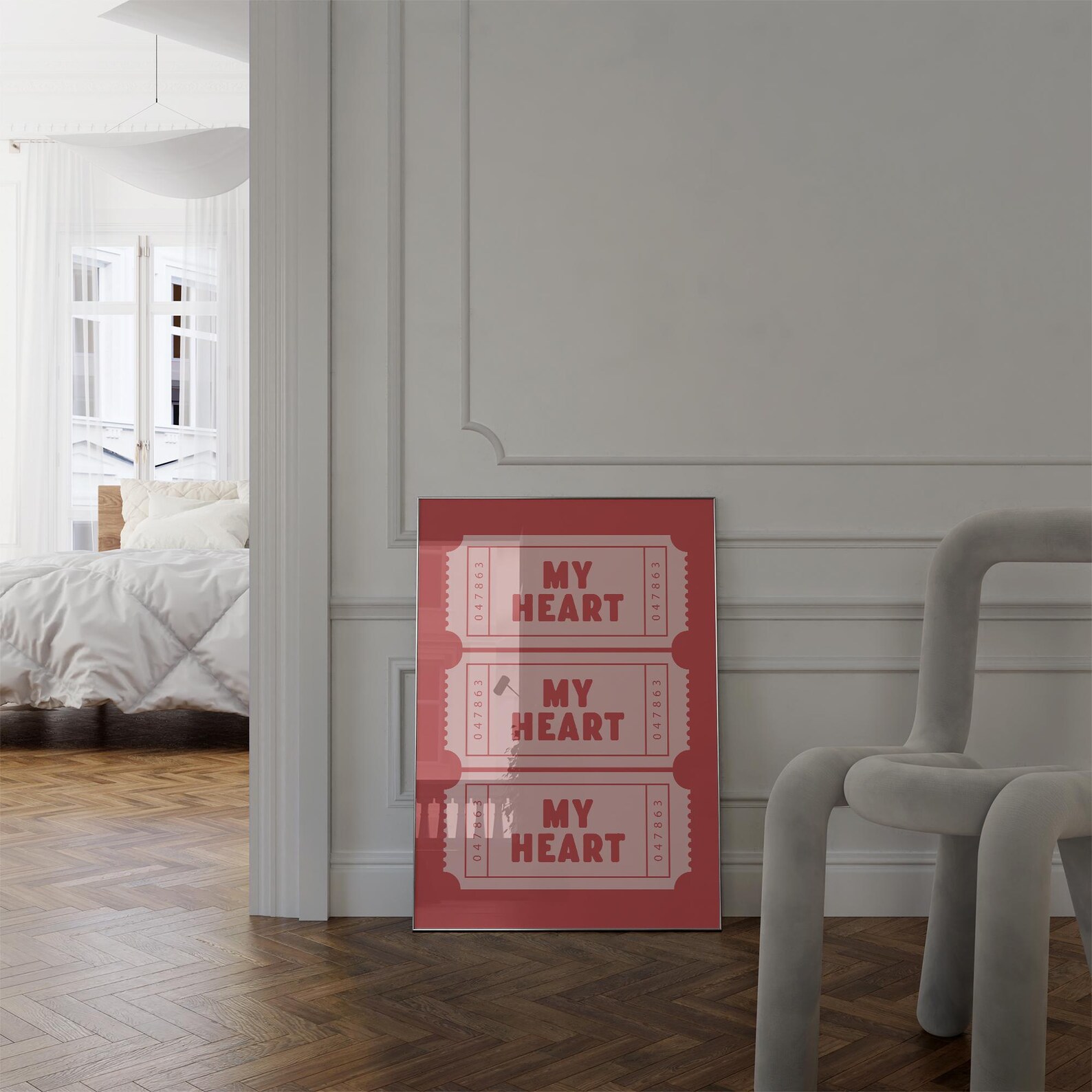My Heart Ticket Print in Pink and Red, Girly Valentines Home Decor ...
